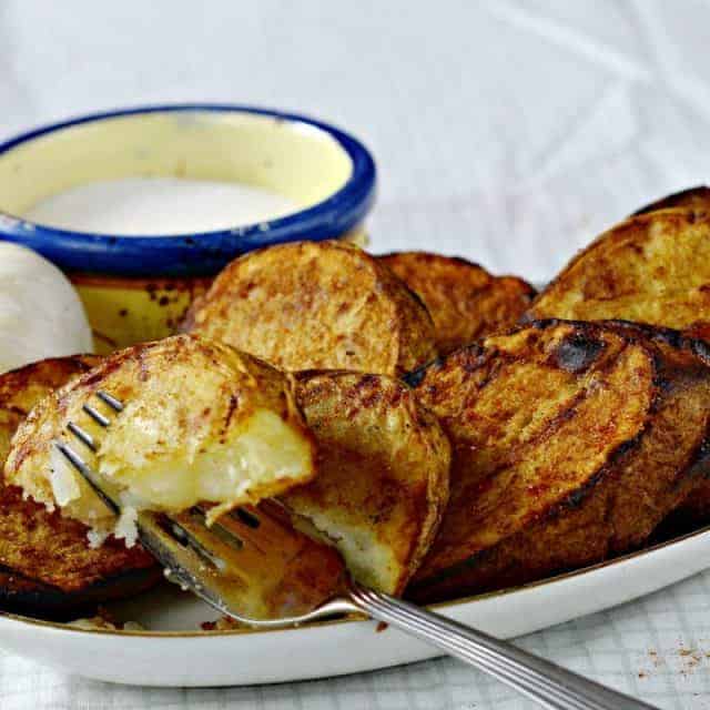 Marinated and Sliced Grilled Potatoes • Dishing Delish