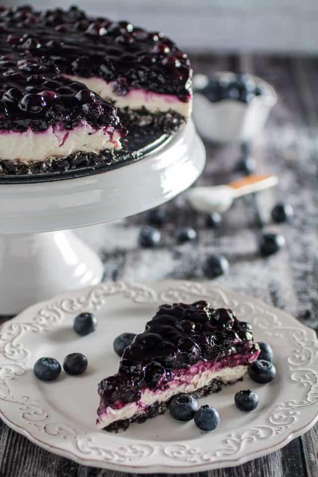 No Bake Cheesecake with Blueberry Topping • Dishing Delish
