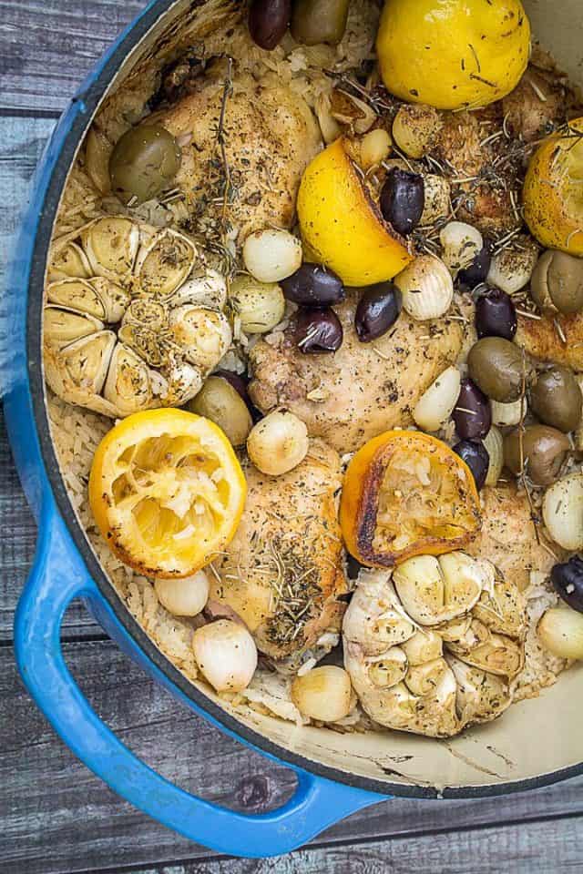 One Pot Greek Lemon Chicken and Rice • Dishing Delish