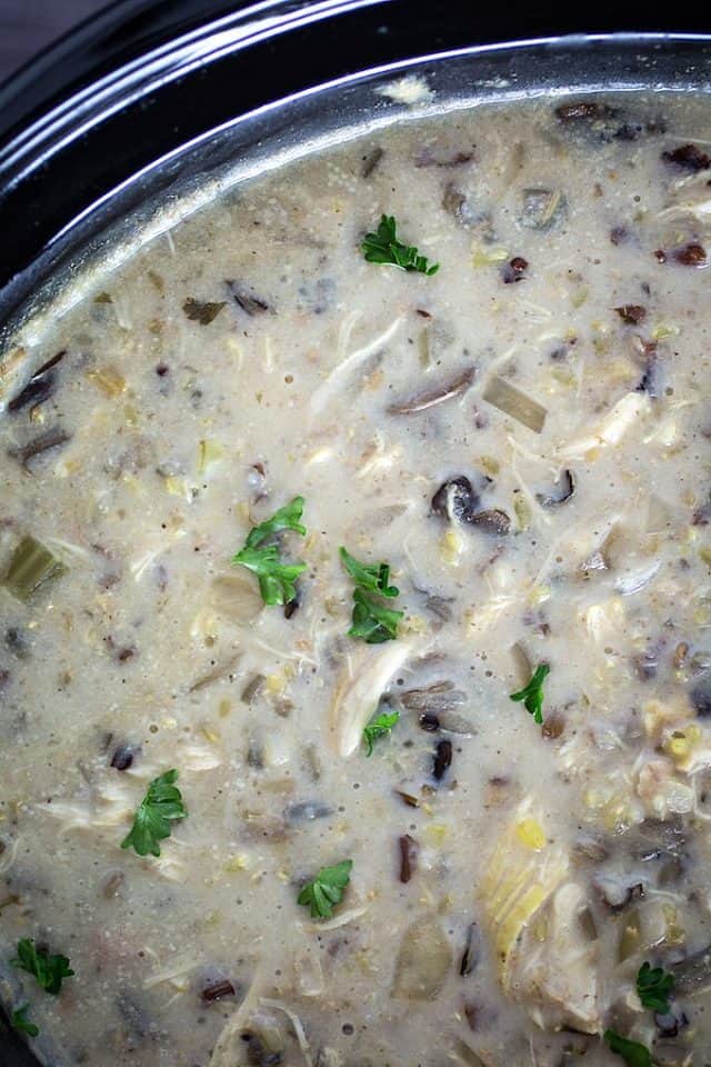 Slow Cooker Creamy Chicken & Wild Rice Soup • Dishing Delish